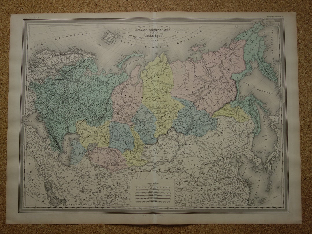 Old Map of Russia 1880 Original Antique Poster of Russian Empire in ...