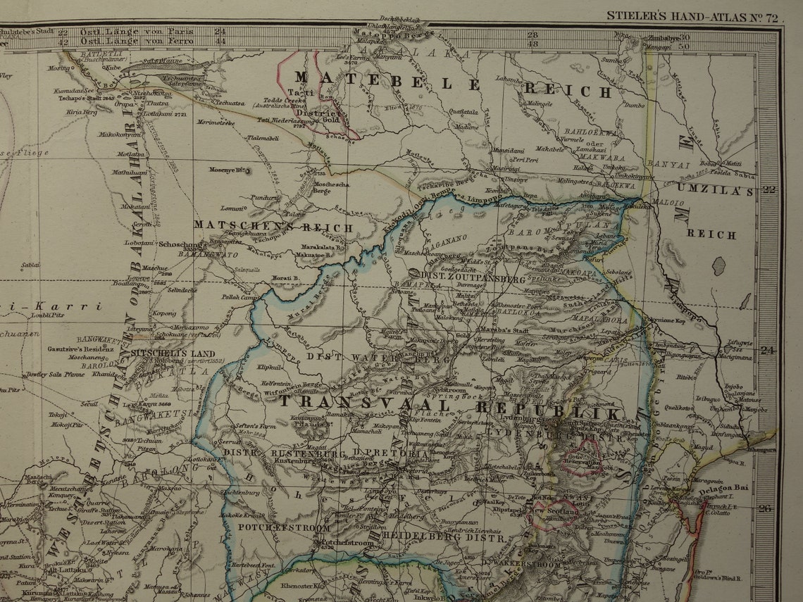 SOUTH AFRICA Map of Transvaal Republic LARGE 1877 Antique - Etsy