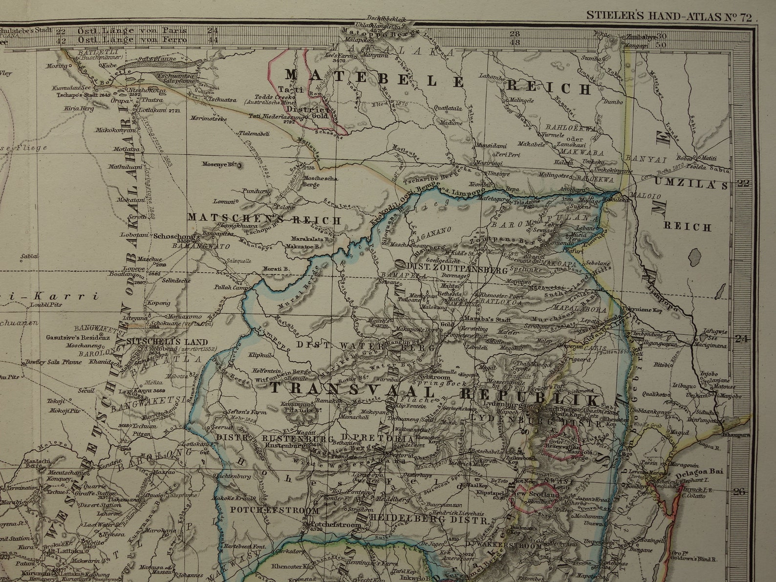 SOUTH AFRICA Map of Transvaal Republic LARGE 1877 Antique - Etsy