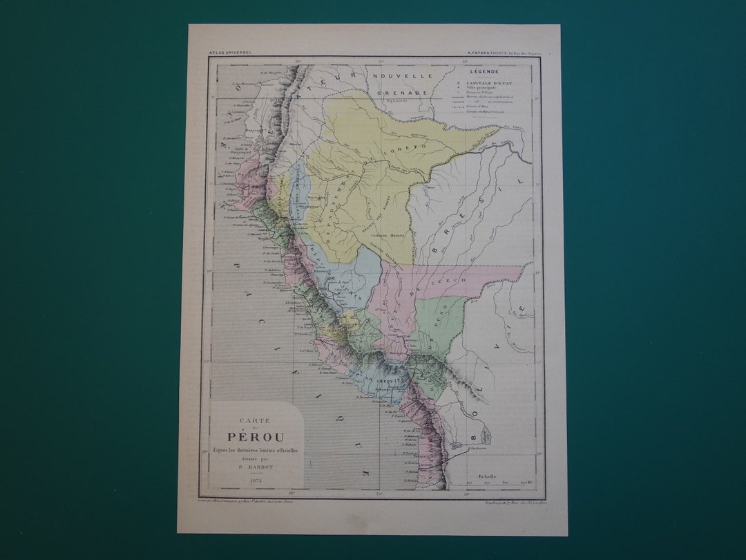 PERU Old Map of Peru in 1875 Antique French Print About Cuzco Puno ...