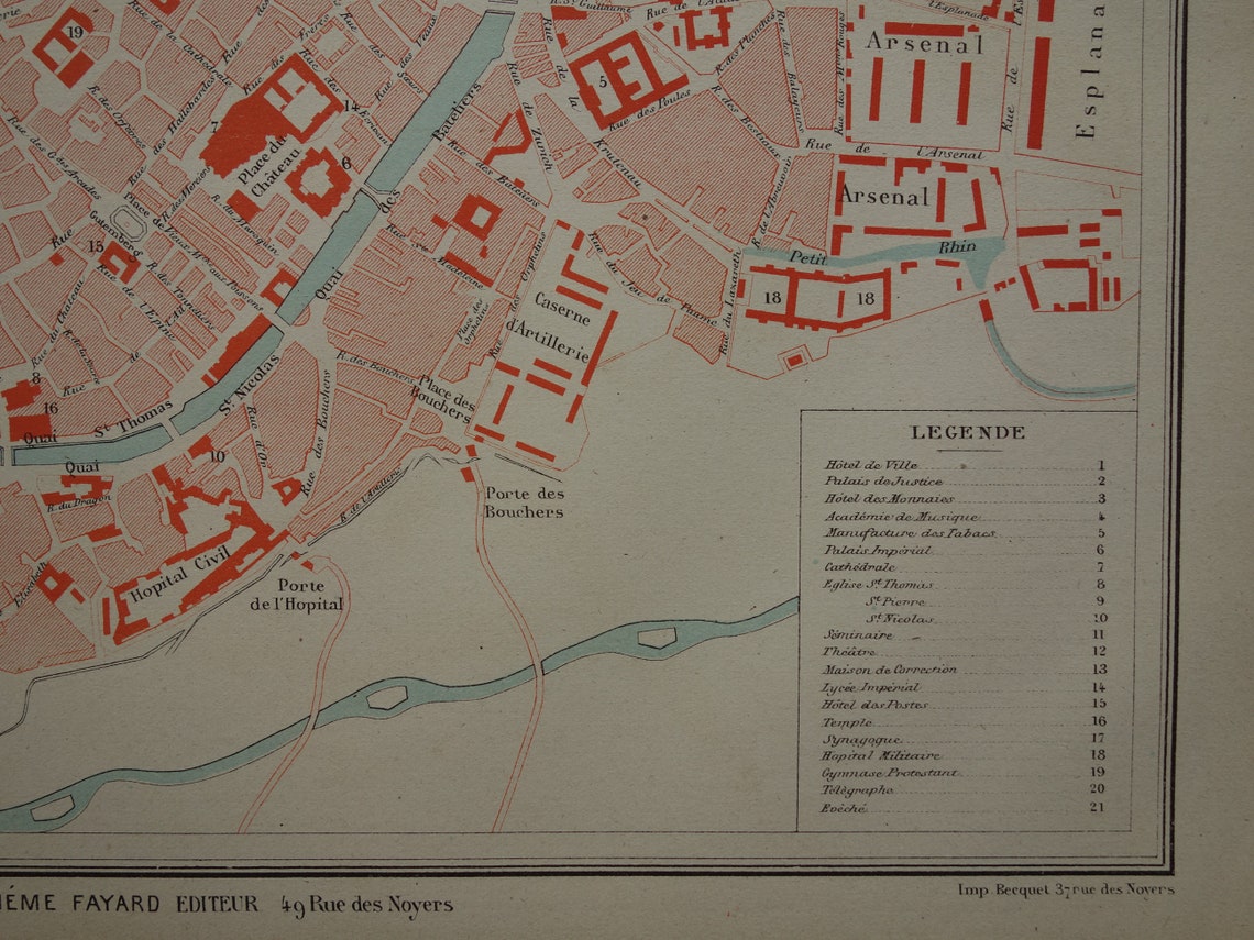 Strasbourg Old Map of Straßburg Original 1879 Antique Print | Etsy