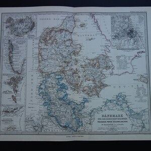 DENMARK old map of Denmark and Holstein 1886 original large | Etsy