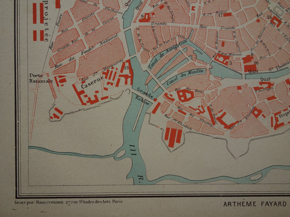 Strasbourg Old Map of Straßburg Original 1879 Antique Print | Etsy
