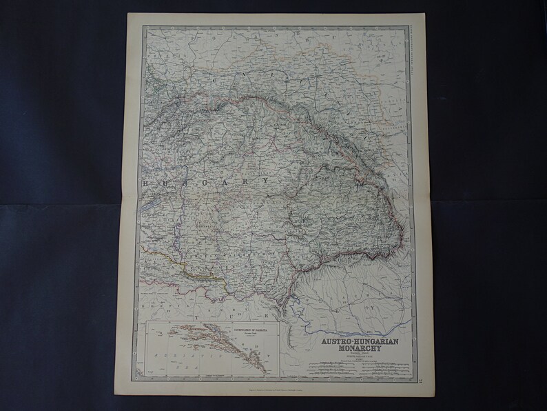 HUNGARY ROMANIA Large Antique Map 1878 Original Old English | Etsy