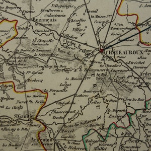 1851 INDRE Old Map of Indre Departement France Antique Hand Colored ...