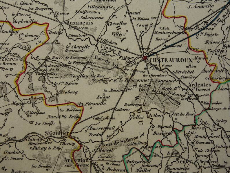 1851 INDRE Old Map of Indre Departement France Antique Hand | Etsy