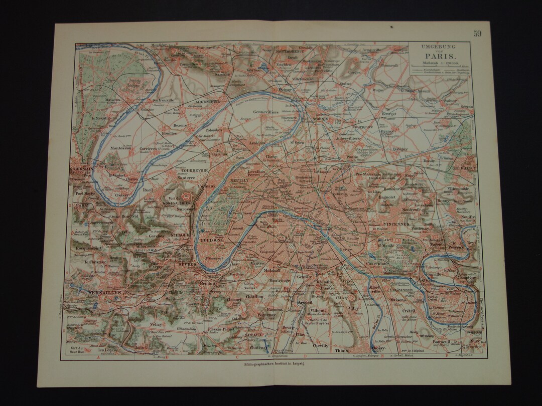 PARIS Old Map of Paris Versailles 1905 Detailed Vintage Print - Etsy Canada