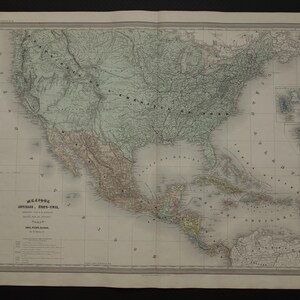 Old USA Map LARGE 1880 Original Antique Poster Print of the US Mexico ...