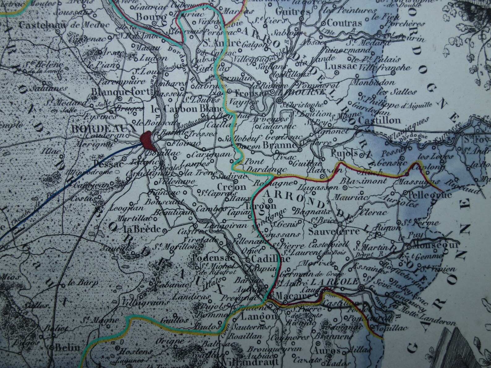 1851 Old Map of Gironde Department France - Beautiful Antique Hand ...