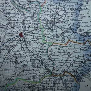 1851 Old Map of Gironde Department France - Beautiful Antique Hand ...