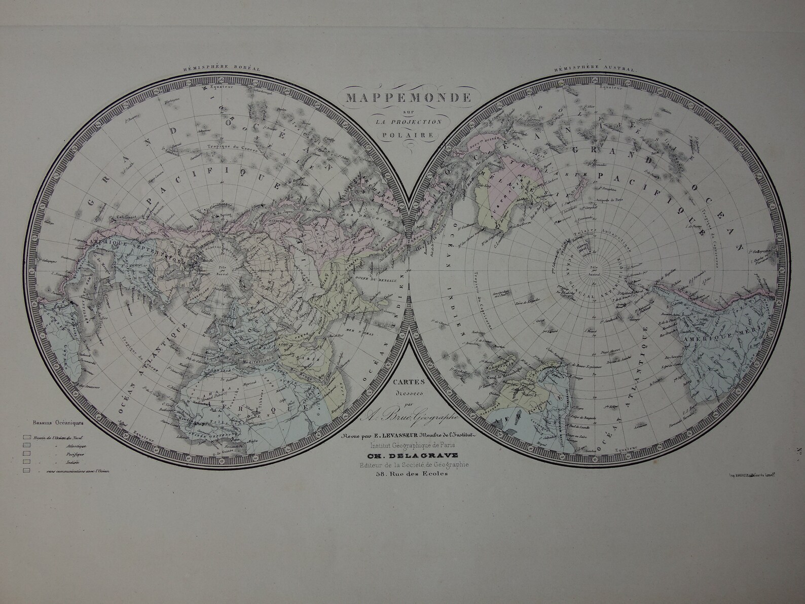 145+ Years Old World Map - Large Original Antique French Print ...