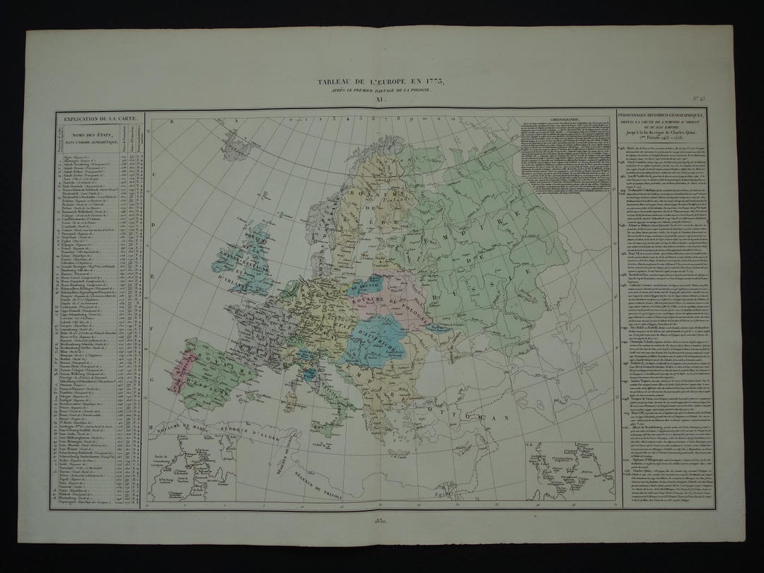 Old Map of Europe in the Year 1773 Kingdom Poland Partition LARGE ...