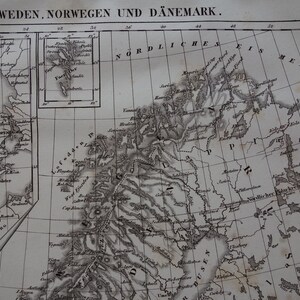 Antique Map of Norway Sweden and Denmark Original 175 Years Old German ...