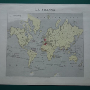 1870 Old World Map of French Colonies - Original Hand-colored Antique ...