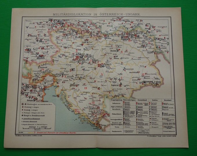1905 Antique Military Map of Austria-hungary Border Original Old Dated ...