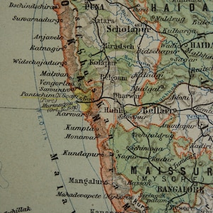 Vintage Map of India 1905 Detailed Original Antique Print Indian ...