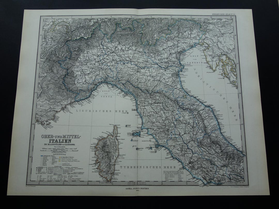 ITALY Old Map of Northern Italy 1879 Original Antique Print Poster of ...