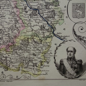 1856 YONNE Old Map of Yonne France Original Antique Print About Auxerre ...