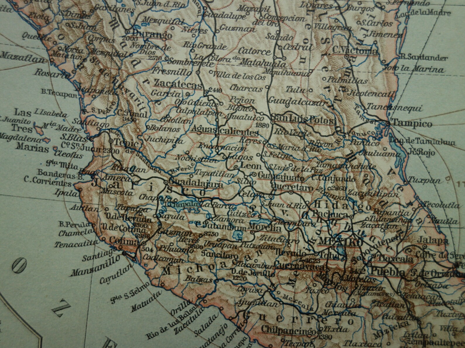 Mexico Antique Map of Mexico Original 100 Years Old Print | Etsy