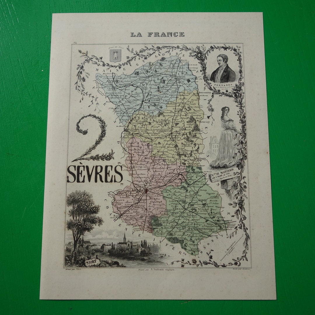 DEUX-SèVRES Old Map of Deux-sèvres Departement France 1870 Antique ...