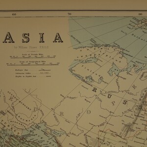 ASIA Old Map of Asia in 1890 LARGE Original Antique English Poster ...