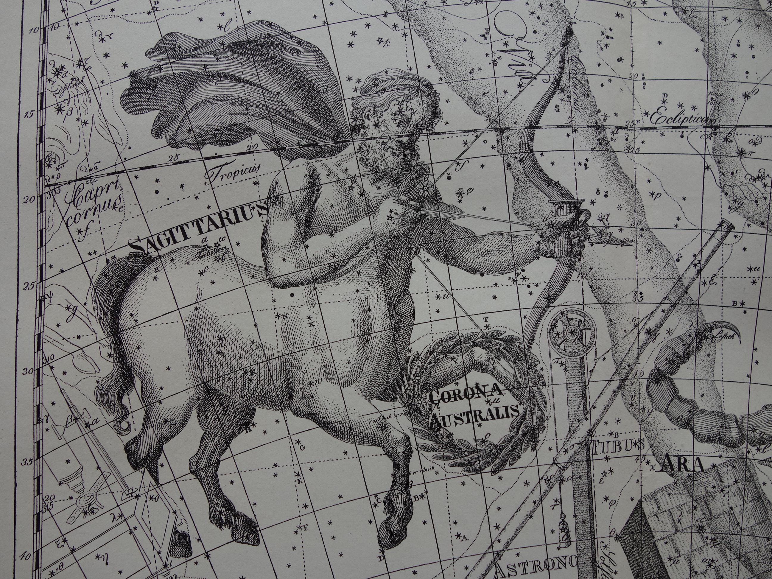 Old Astrology Print Antique Pictures of Scorpio Sagittarius Saggitarius ...