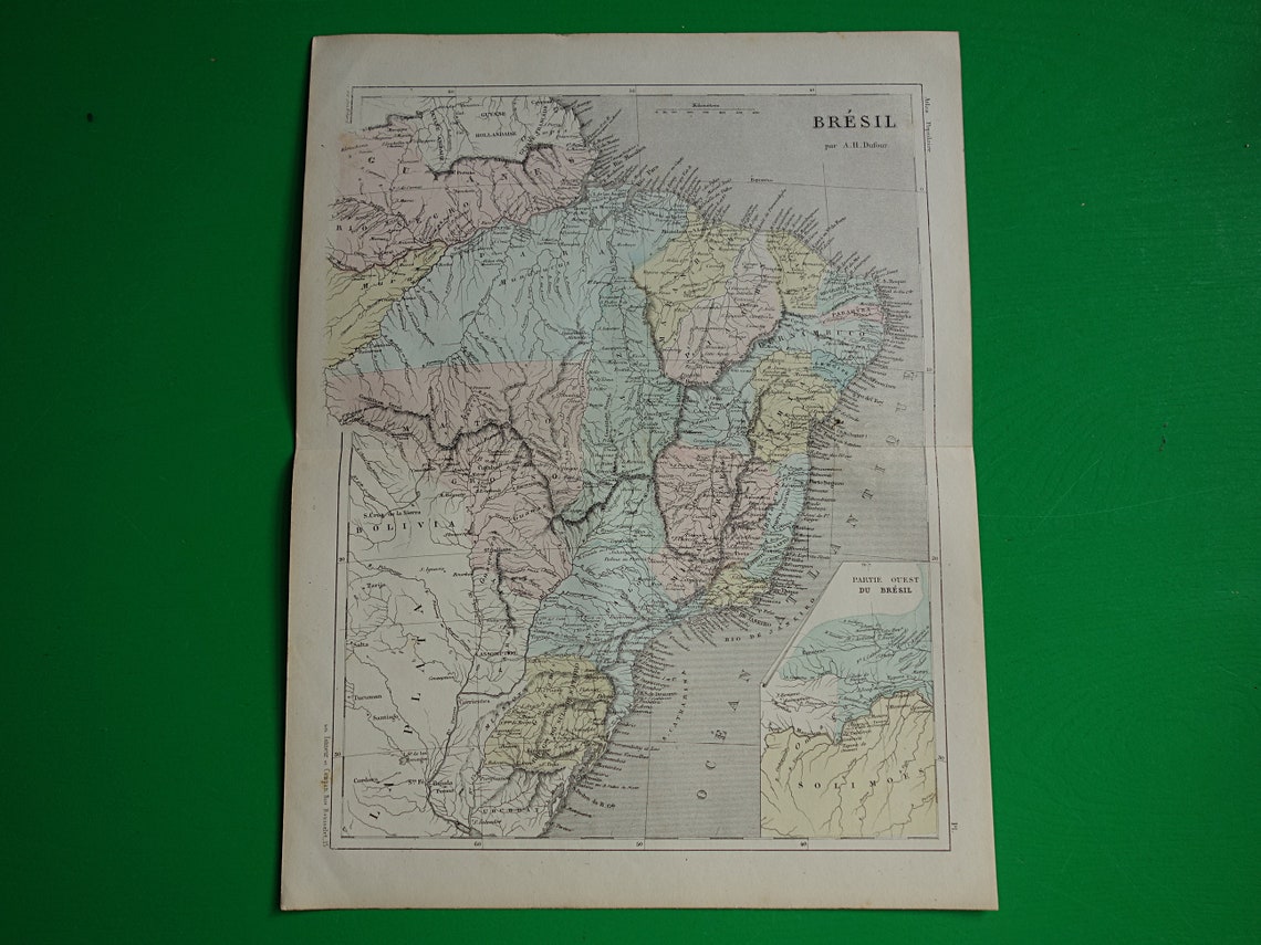 BRAZIL Old Map of Brazil 1858 Original Antique French Hand - Etsy