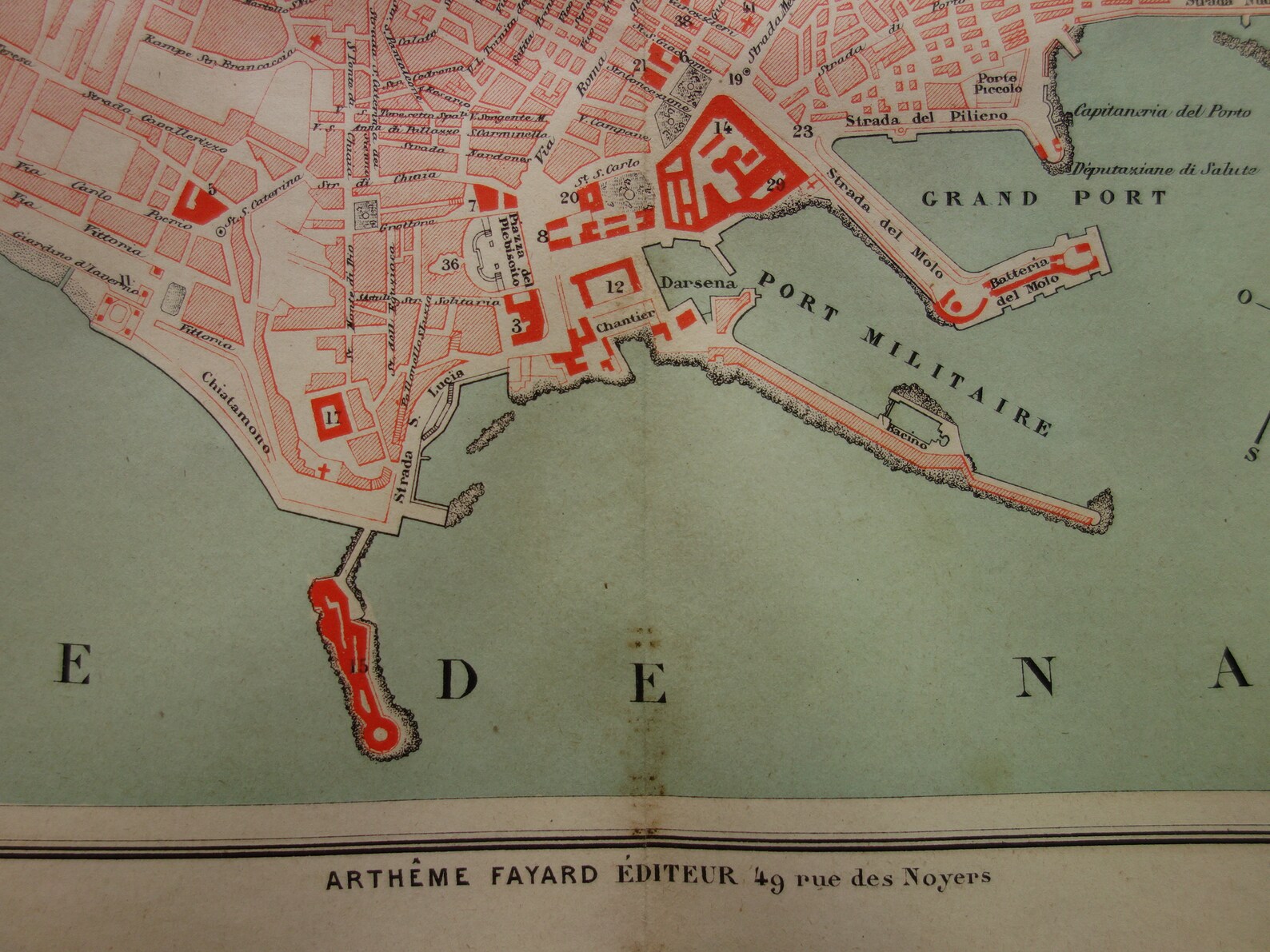 NAPLES Old Map of Naples Italy 1878 Beautiful Large Original Antique ...