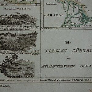 VOLCANO Old Print of Volcanoes Around Atlantic 1851 Original Antique ...