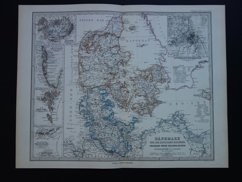 DENMARK Old Map of Denmark and Holstein 1886 Original Large | Etsy