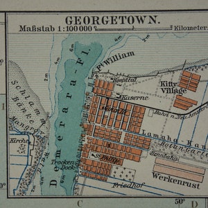 GUYANA Old Map of the Surinam British French Guiana Original 1905 ...