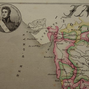 INDIA Old Map of French India 1851 Original Antique Hand-colored Maps ...