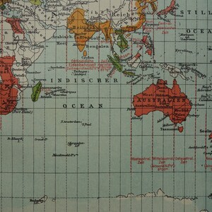 Vintage World Map of Time Zones 1909 Original Antique German Worldmap ...