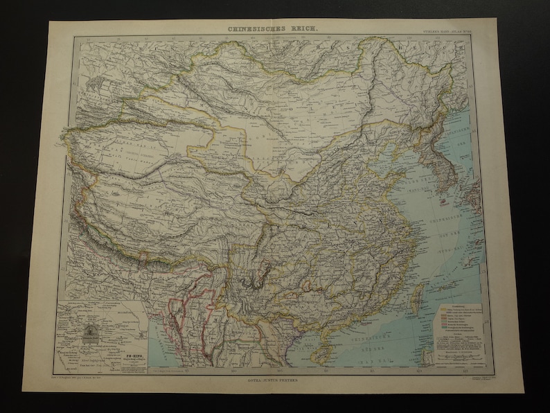 CHINA KOREA Old Map Large 1886 Original Antique Print/poster of Chinese ...
