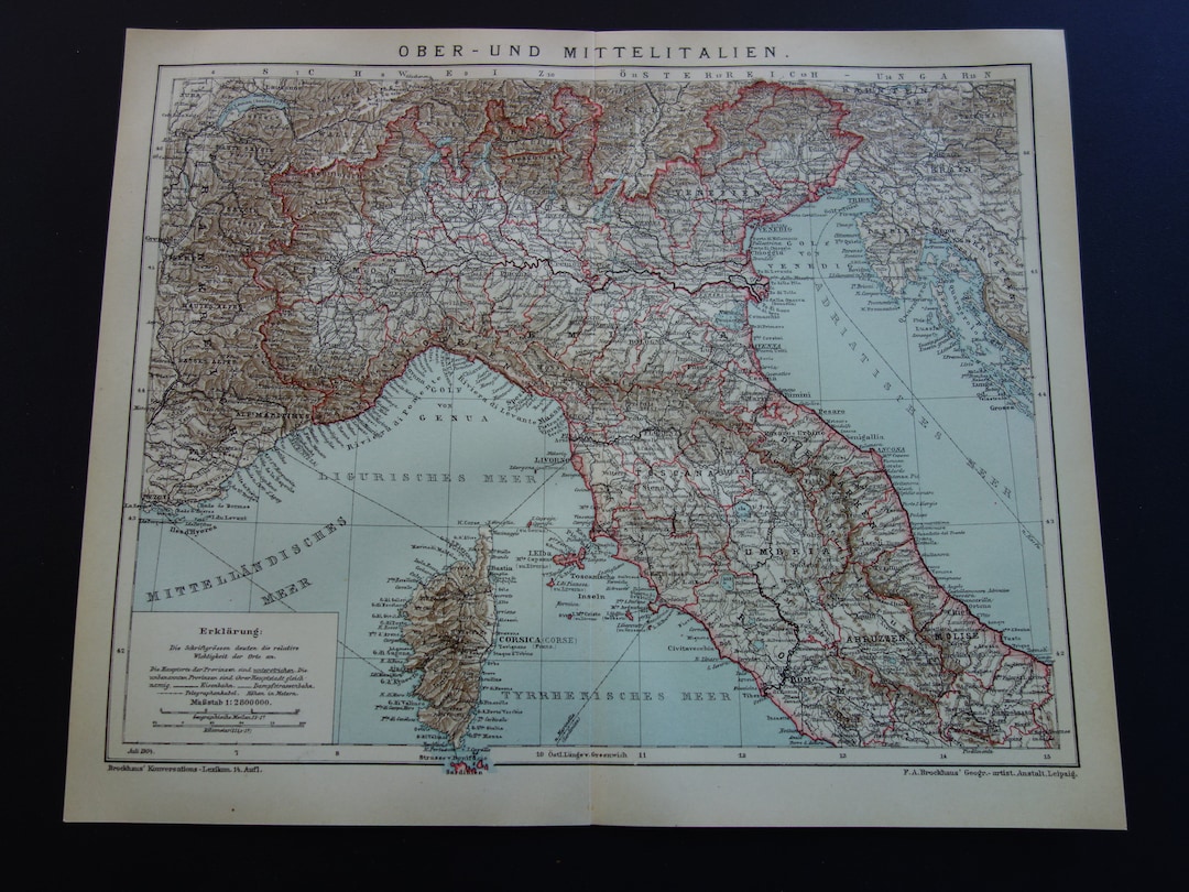 ITALY Old Map of Northern Italy 1904 Original Antique Detailed and ...