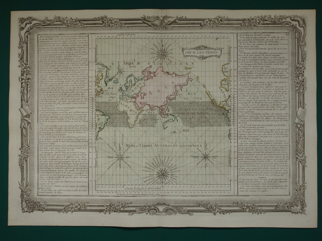 Old World Map LARGE 1761 Original Antique Print of the World Vintage ...