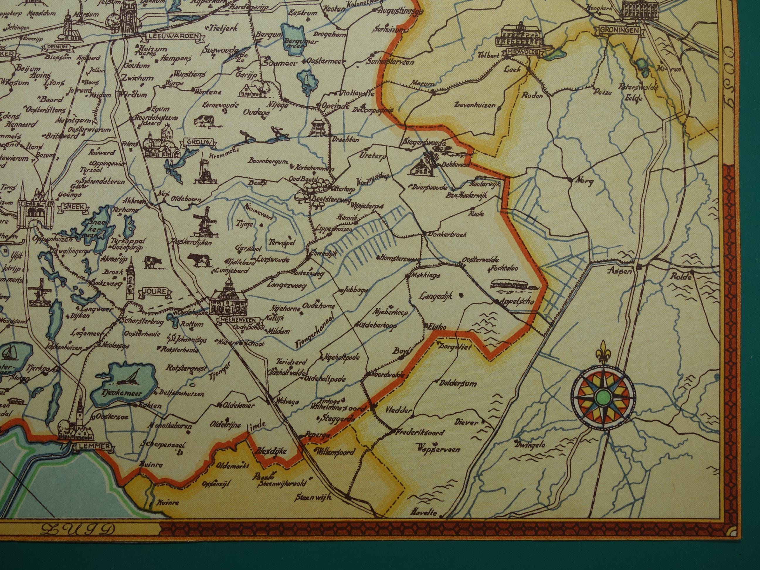 1947 Old Map of Friesland Province the Netherlands Original Vintage ...
