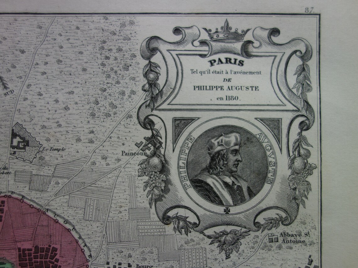 Old Map of Paris France in the Year 1180 Original 1874 Antique | Etsy