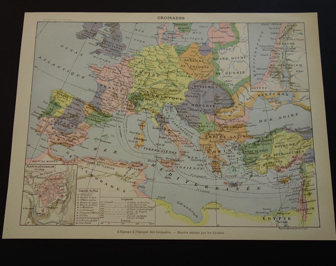 CRUSADES Old Map of Holy Crusade Routes 1902 Original Antique - Etsy