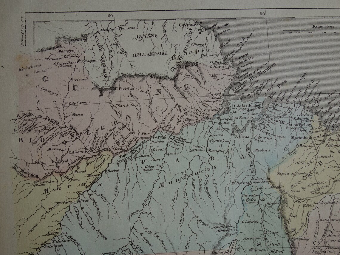 BRAZIL Old Map of Brazil 1858 Original Antique French Hand - Etsy