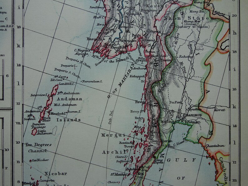 Myanmar Sri Lanka English Map of Burma Ceylon and Malay Peninsula ...