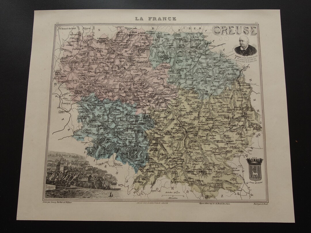 Antique Map of Creuse Department France 1886 Original Old - Etsy UK