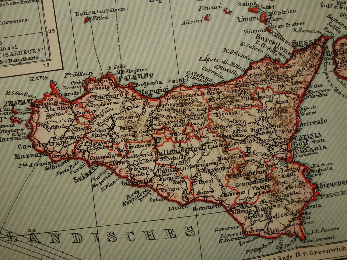 ITALY Old Map of Southern Italy 1907 Original Antique Detailed and ...