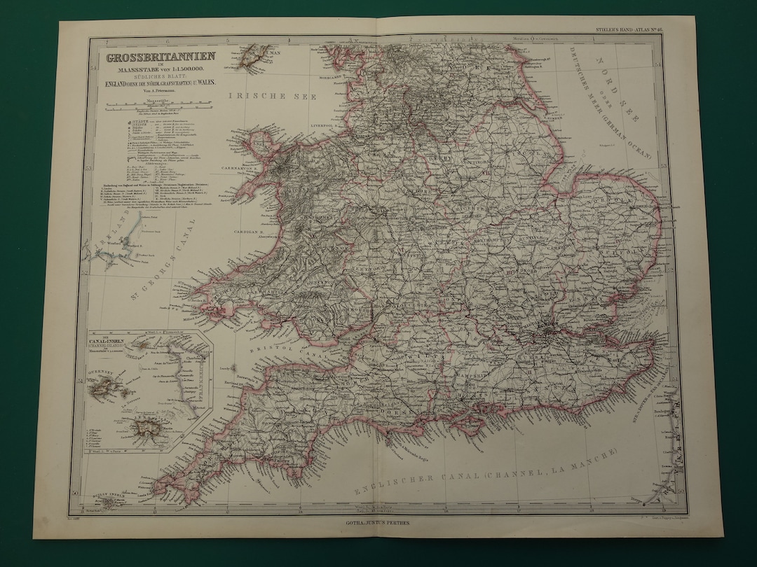 Large Old Map of England 1886 - Antique Print About UK - Original ...