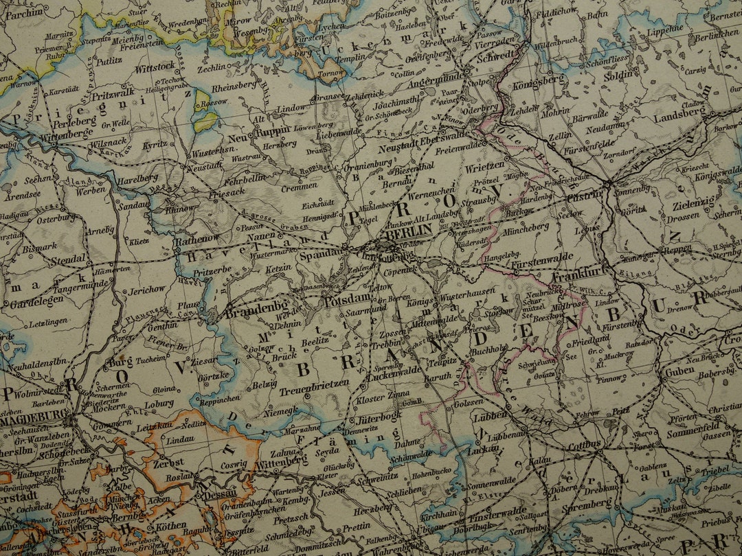 1875 Old Map of Germany Original Large Antique Hand-colored Poster ...