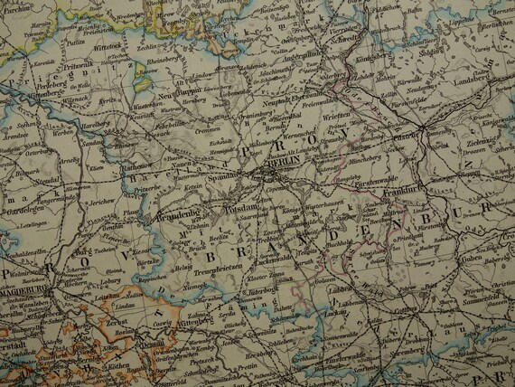 1875 old map of Germany Original large antique hand-colored | Etsy