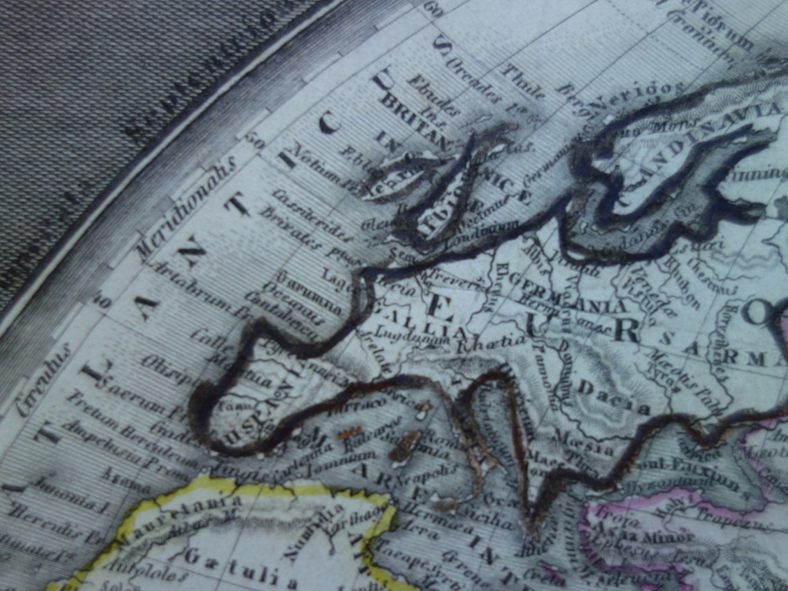 WORLD Map of the Ancient World 1850 Original Old Hand Colored - Etsy