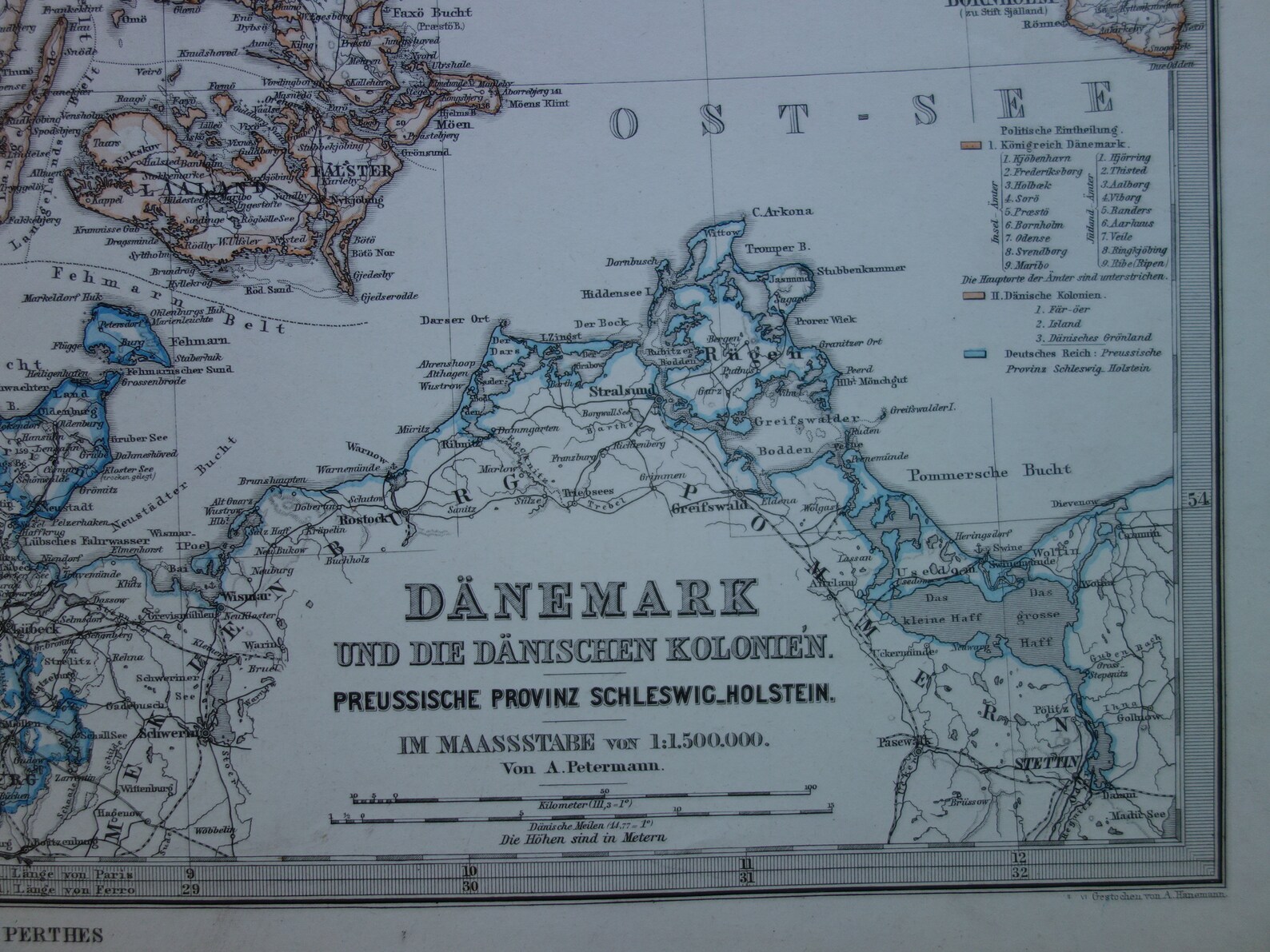 DENMARK old map of Denmark and Holstein 1886 original large | Etsy