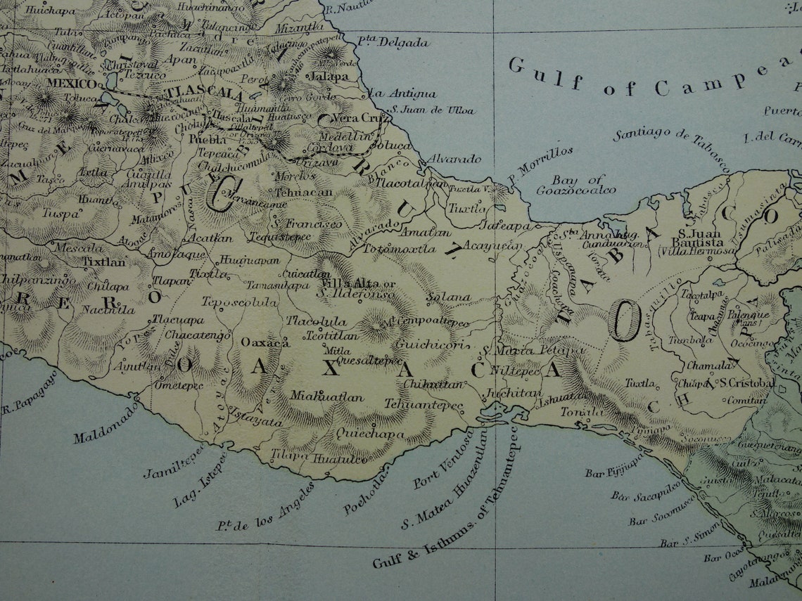 1877 MEXICO Old Map LARGE Original Antique Maps About - Etsy