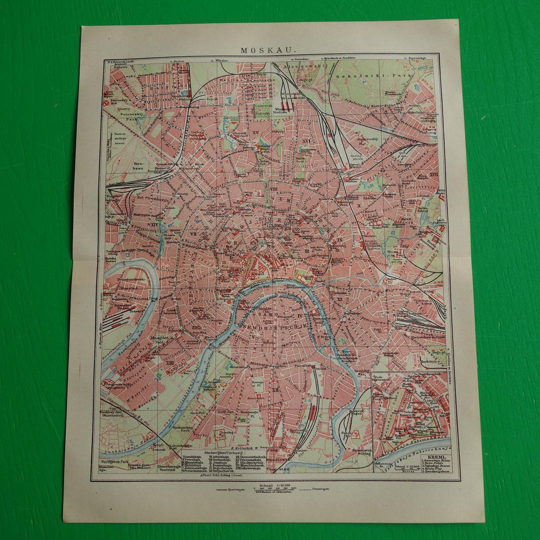 MOSCOW Old Map of Moscow 1920 Original Vintage City Plan About Moscow ...